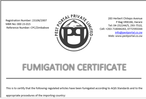 Export Fumigation Certificate | Call 0772593344 | Export